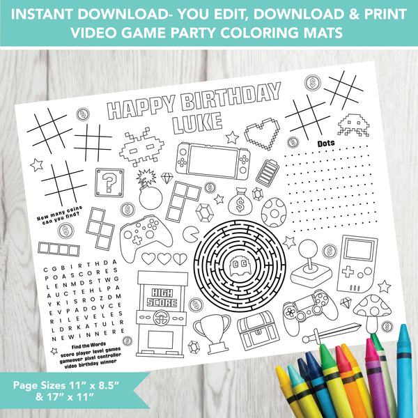Editable Video Game Party Mat| Download – Partyinapinch