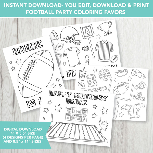 Editable Football Coloring Party Favors – Partyinapinch