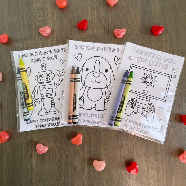 ROBOT VALENTINE'S DAY COLORING CARDS| Instant Download – Partyinapinch