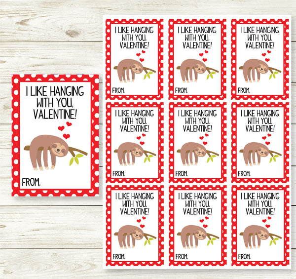 Sloth Valentine's Day Cards, Valentine's Day Cards, Printable,Instant ...