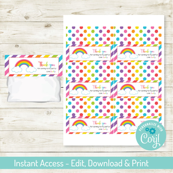 EDITABLE RAINBOW PARTY TREAT BAG TOPPERS| RAINBOW PARTY – Partyinapinch