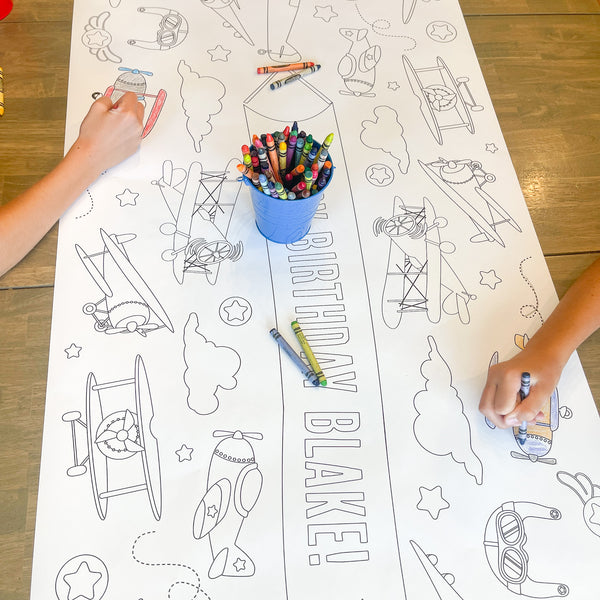 Vintage Airplane Coloring Table Runner| Airplane – Partyinapinch