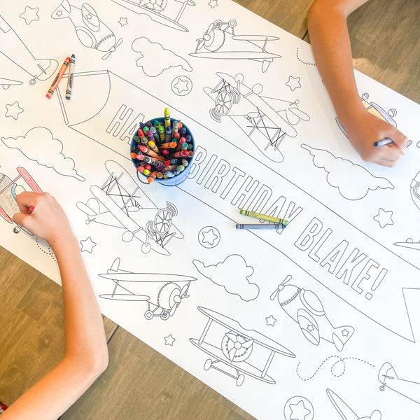 Vintage Airplane Coloring Table Runner| Airplane – Partyinapinch