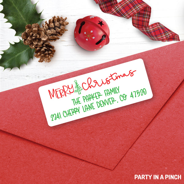 Christmas Merry Christmas Tree Address Labels| Personalized – Partyinapinch