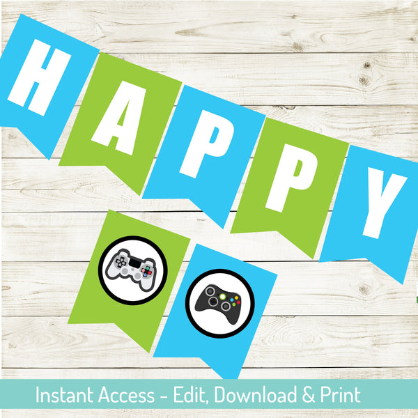 Video Game Happy Birthday Banner, EDITABLE, Video Game Birthday Party ...