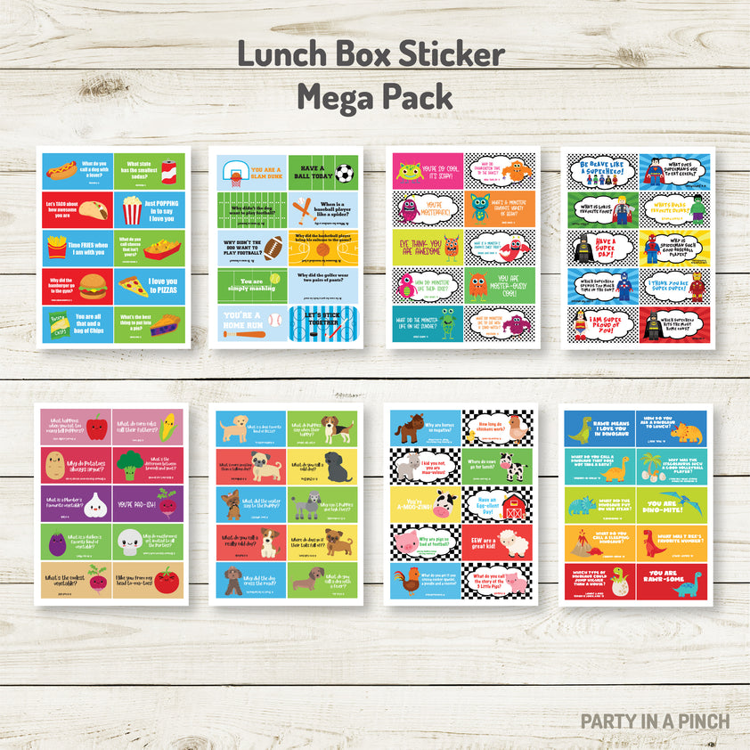 Mega Pack Lunchbox Sticker Sheets| Lunch Notes| Set of 24 – Partyinapinch
