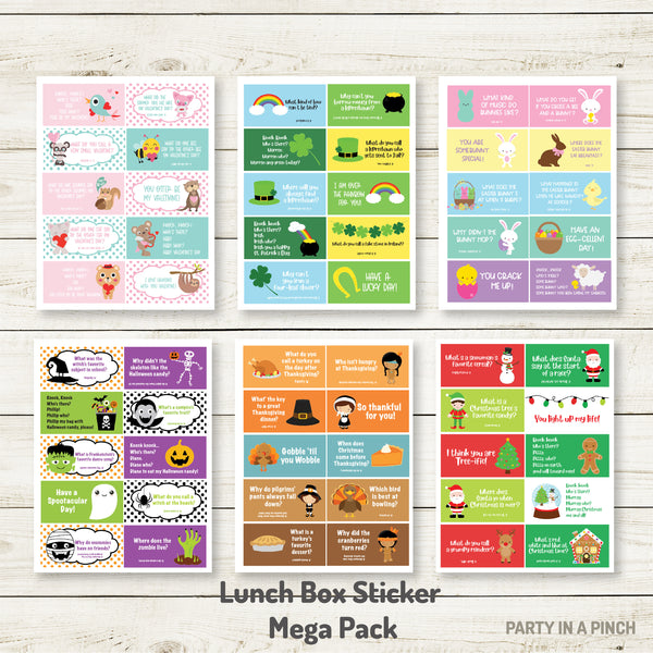 Mega Pack Lunchbox Sticker Sheets| Lunch Notes| Set of 24 – Partyinapinch