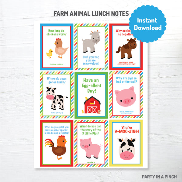 Farm Animal Lunch Box Notes| Instant Download – Partyinapinch